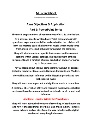 Primary Ks 1 & 2 Music curriculum framework inc lesson plans ...