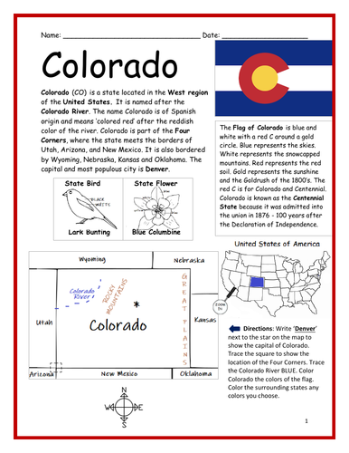 COLORADO - Introductory Geography Worksheet | Teaching Resources