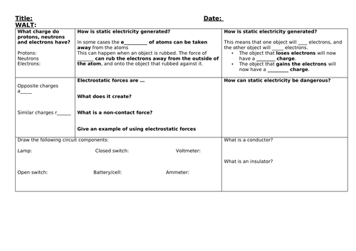 KS3 Electricity revision matt | Teaching Resources