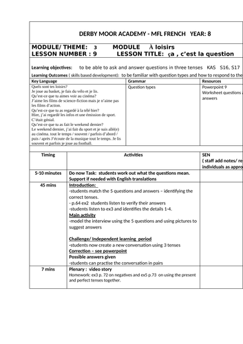 Dynamo 2 Module 3 A loisir | Teaching Resources