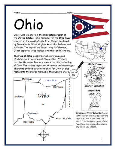 OHIO - Introductory Geography Worksheet | Teaching Resources