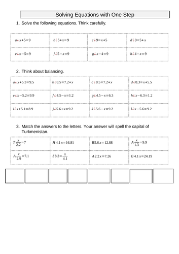 Solving One Step Equations | Teaching Resources
