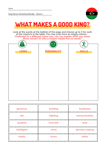 African History Worksheets - King Menes | Teaching Resources