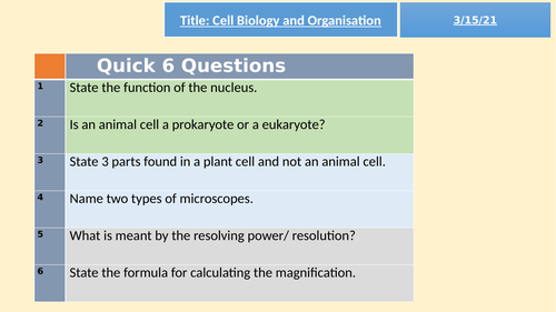 Cells Revision AQA GCSE 9-1 | Teaching Resources