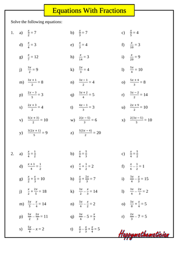 Equations with Fractions for GCSE Grade 5/6 - over 40 questions ...