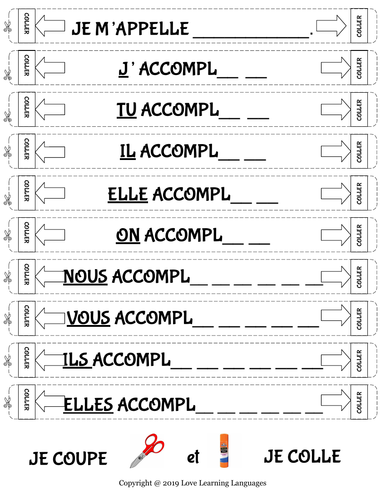 Present tense French IR Verbs - Primary French conjugation chains -Cut ...
