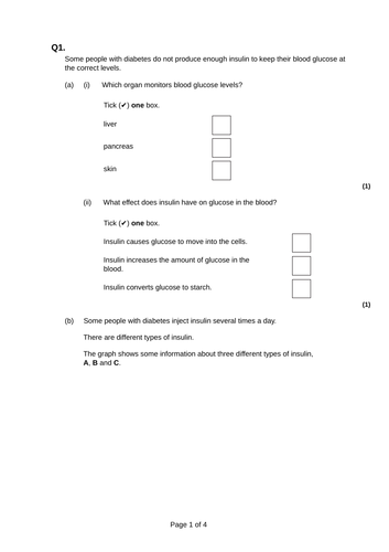 AQA GCSE The Control of Blood Glucose levels KS4 | Teaching Resources