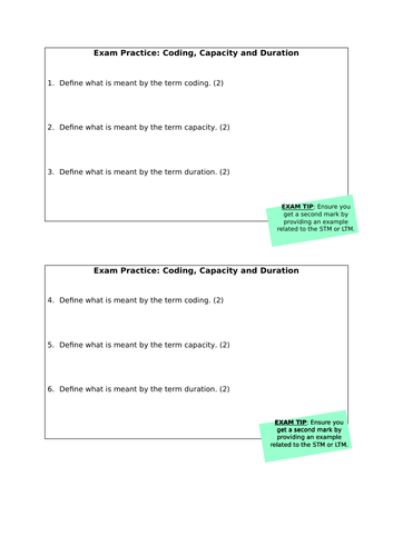 A-Level Psychology - CODING, CAPACITY AND DURATION [Memory Topic ...