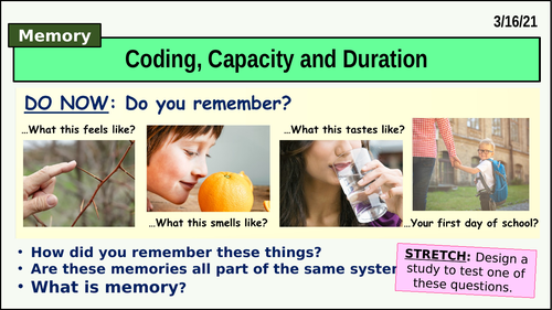 A-Level Psychology - CODING, CAPACITY AND DURATION OF MEMORY (Year 1 ...