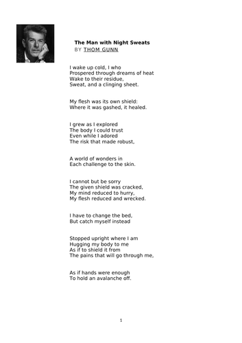 The Man with the Night Sweats Thom Gunn CIE 2023 | Teaching Resources