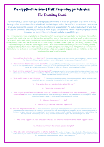 School Visit Advice and Tour Questions - Application and Interview ...