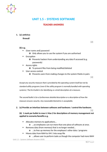 GCSE Computer Science (OCR) - Class Test Unit 1.5 Systems Software ... GCSE Computer Science (OCR) - Class Test Unit 1.5 Systems Software ...
