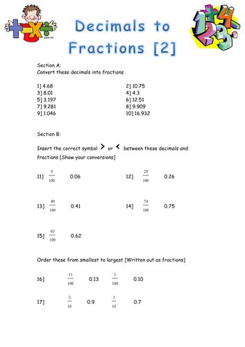 Converting Decimals to Fractions [PowerPoint & Worksheets] | Teaching ...
