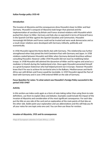 Italian Fascist Foreign Policy 1935+ | Teaching Resources
