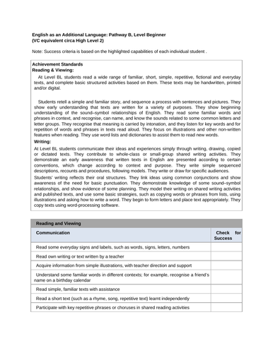 Mid Immersion English Level Checklist | Teaching Resources