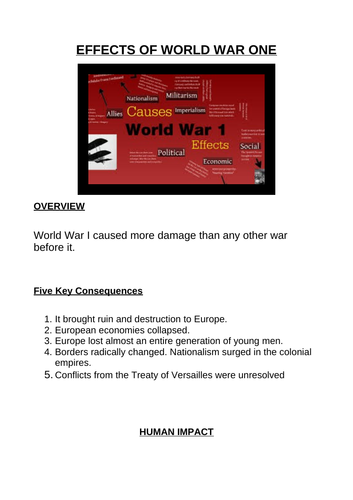 IGCSE History Revision of The Effects of World War One | Teaching Resources