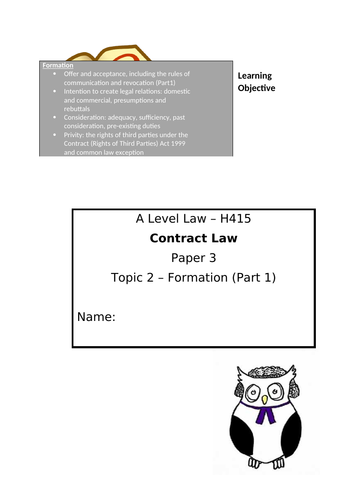 Contract Law Workbooks (OCR A Level Law 2017/2020 Spec) | Teaching ...