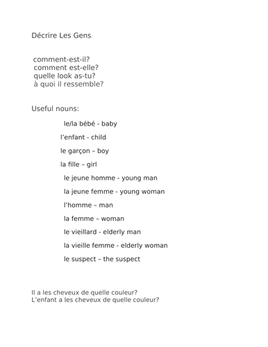 Beginners French Year 7 Describing People The agreement of adjectives ...