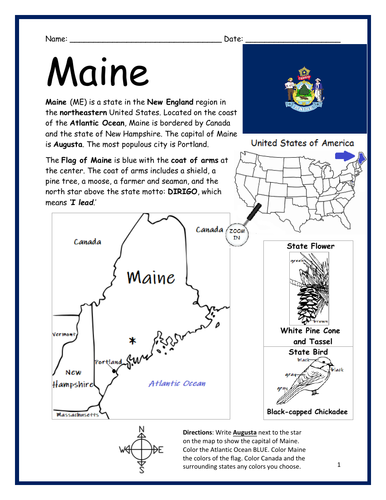 MAINE - Introductory Geography Worksheet | Teaching Resources