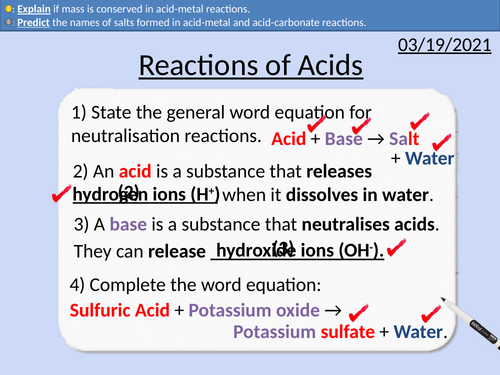 GCSE Chemistry: Reactions of Acids | Teaching Resources