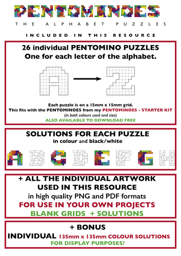 PENTOMINOES ALPHABET PUZZLES | Teaching Resources