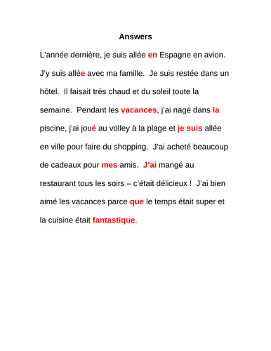 Mes vacances - Find the errors | Teaching Resources