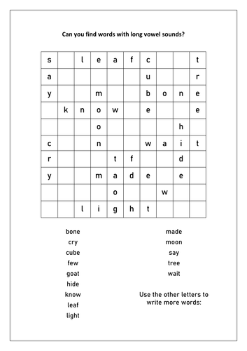 Year 1 phonics puzzles long vowel phoneme wordsearch bundle set 5 – 6 ...