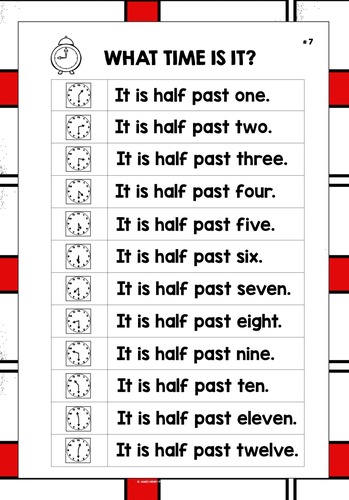 ENGLISH TELLING TIME HALF PAST LIST FREEBIE | Teaching Resources