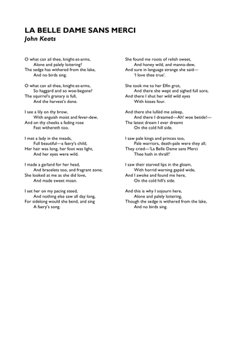 La Belle Dame sans Merci: John Keats | Teaching Resources