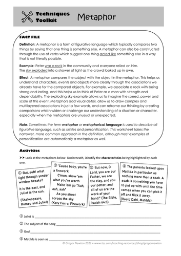 Metaphor – Techniques Toolkit – Worksheet and PowerPoint | Teaching ...