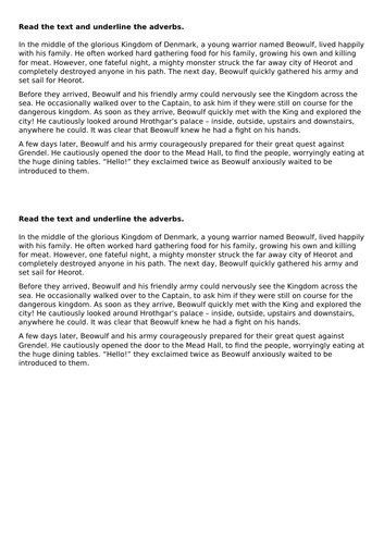 Beowulf Adverb Activity KS2 | Teaching Resources