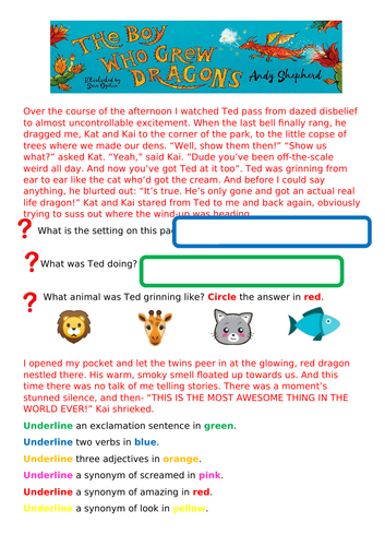 The Boy Who Grew Dragons Comprehension | Teaching Resources