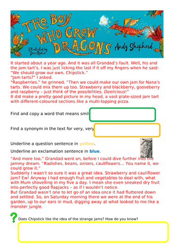 The Boy Who Grew Dragons Comprehension | Teaching Resources