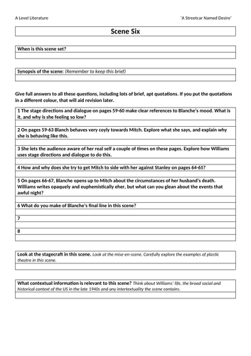 Guided Analysis of Scenes 1-10 of A Streetcar Named Desire | Teaching ...