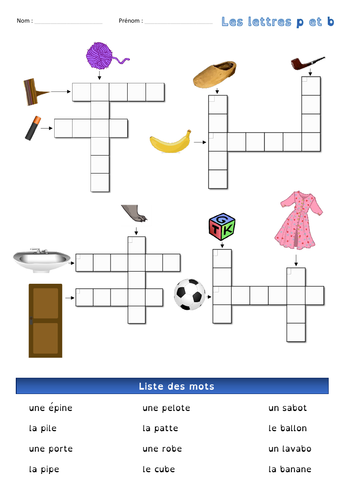 [French, basics 1st & 2nd grade] Crossword - Letters b and p | Teaching ...