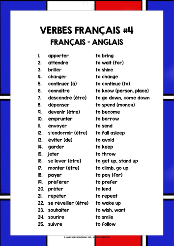 FRENCH VERBS LIST FREEBIE #4 | Teaching Resources