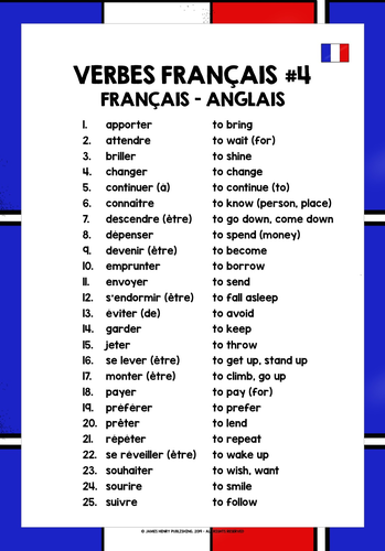 FRENCH VERBS LIST FREEBIE #4 | Teaching Resources