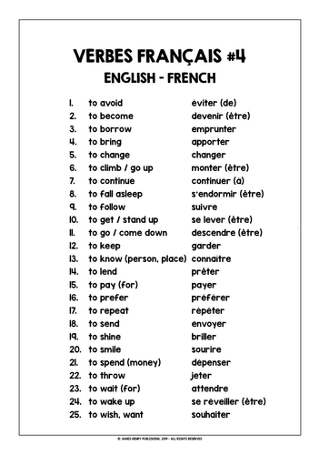 FRENCH VERBS LIST FREEBIE #4 | Teaching Resources