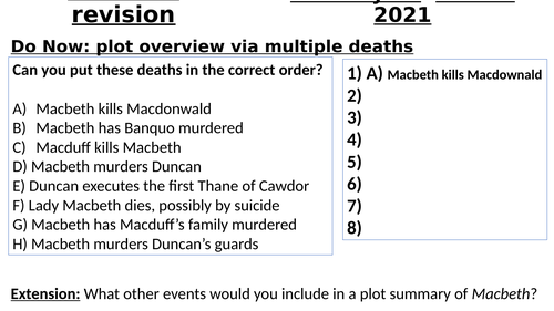 GCSE Macbeth detailed plot revision - a week's worth of revision ...