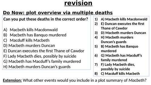 GCSE Macbeth detailed plot revision - a week's worth of revision ...