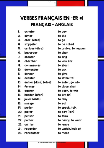 FRENCH ER VERBS LIST FREEBIE #1 | Teaching Resources
