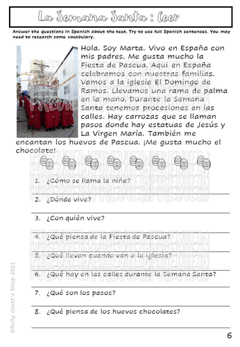 Semana Santa Easter in Spanish Y7 | Teaching Resources