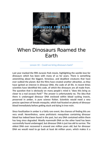 Could We Bring Back Dinosaurs? | Distance Learning | Audio & Worksheets ...