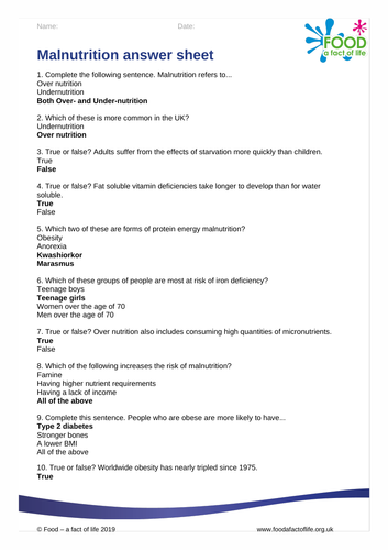 Health Issues - Malnutrition | Teaching Resources