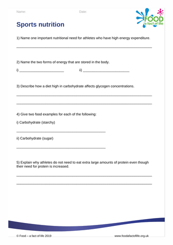 Lifestyle - Sports Nutrition | Teaching Resources