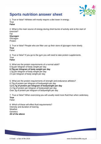 Lifestyle - Sports Nutrition | Teaching Resources