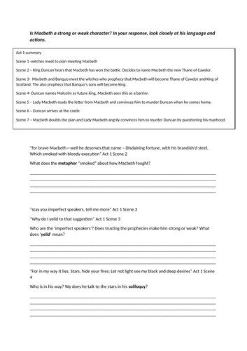 Macbeth strength and weakness quotes | Teaching Resources