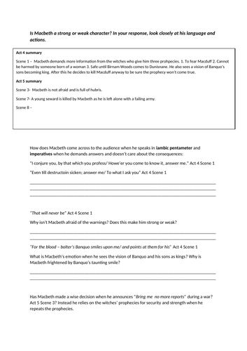 Macbeth strength and weakness quotes | Teaching Resources