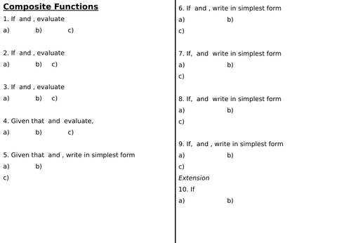 Function Practice Questions Teaching Resources