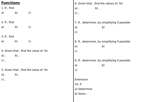 Function practice questions | Teaching Resources